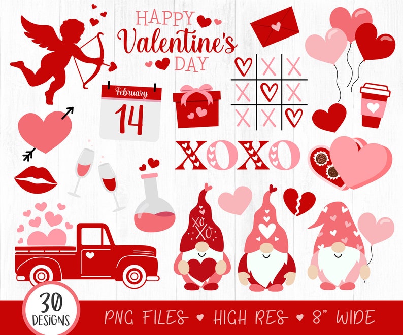 30 Valentines Day Clipart Bundle, Cute Valentine Clip Art, Red Love ...