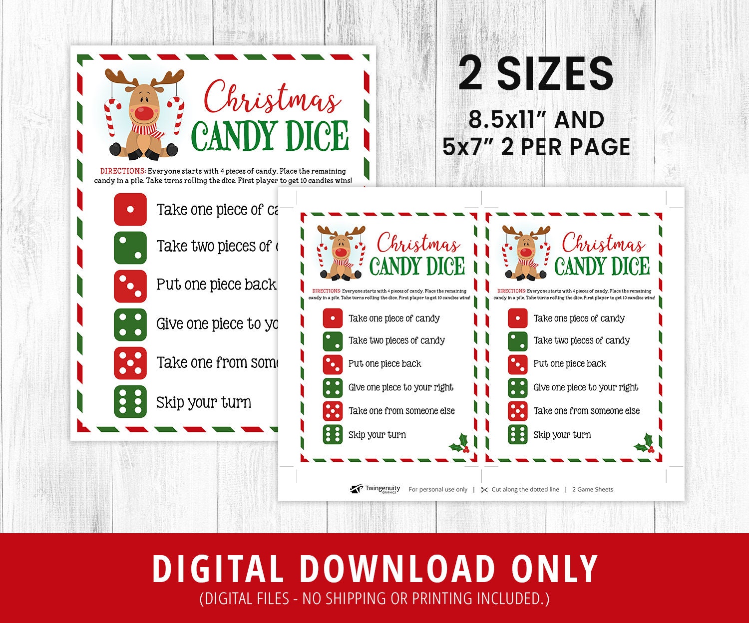 Christmas Candy Dice Game, Christmas Party Games for Kids, Printable ...
