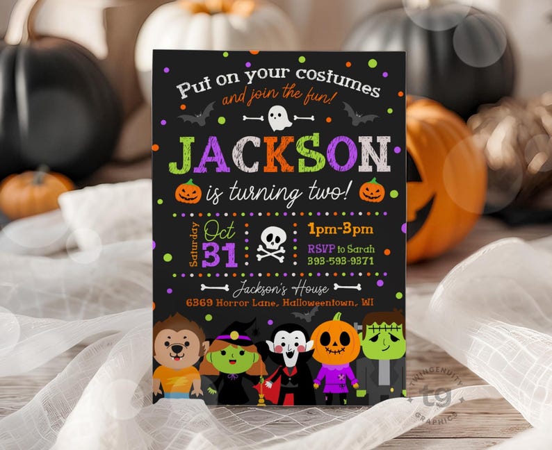 Halloween Birthday Invitation, Halloween Costume Invite Kids, Costume ...