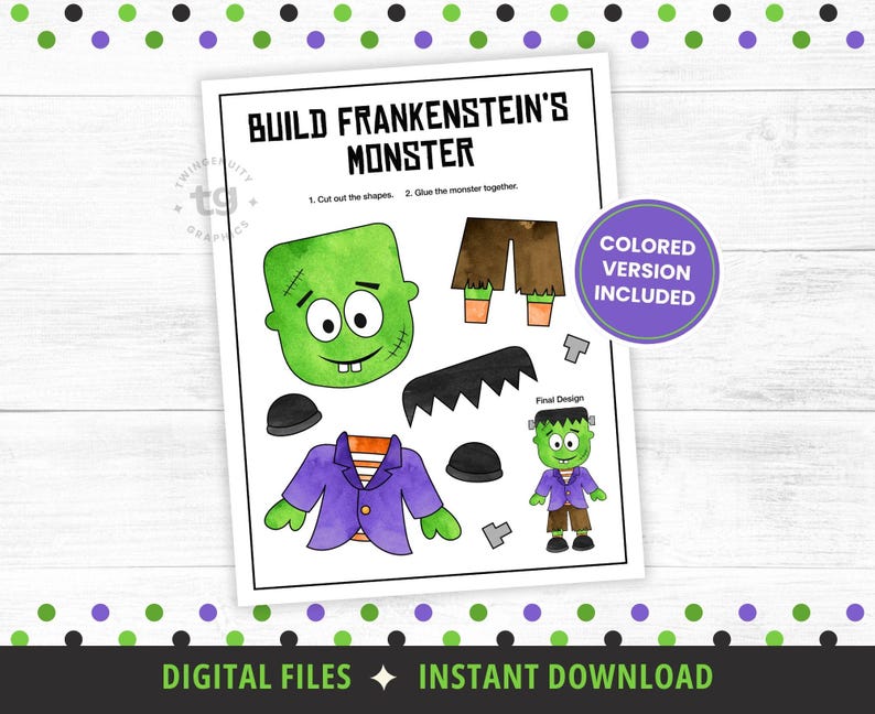Build a Frankenstein Monster Kid's Craft, Printable Halloween Craft ...