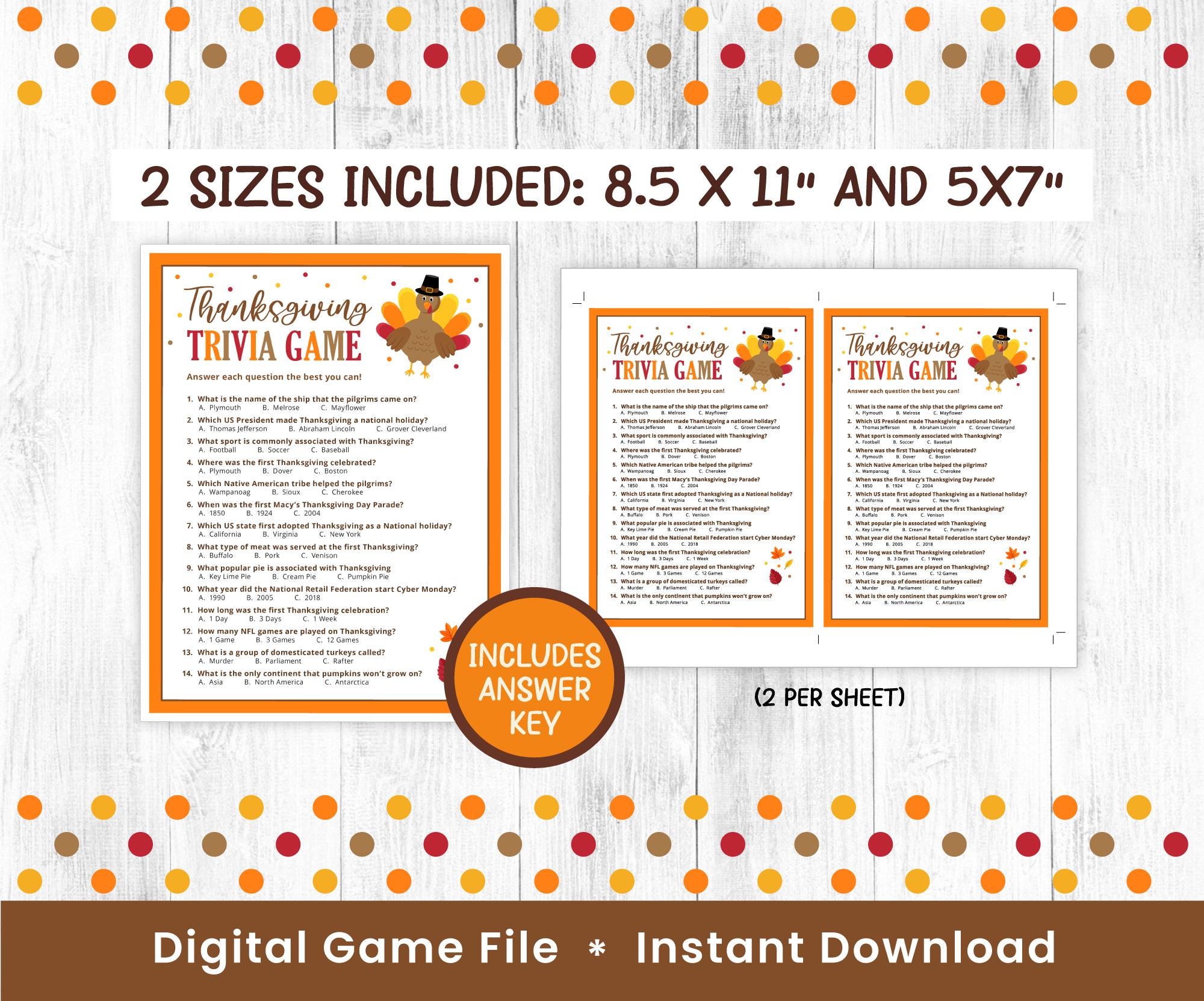 Thanksgiving Trivia Game Printable, Thanksgiving Activity, Adult ...
