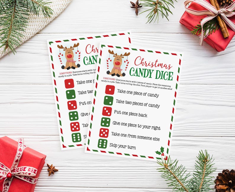 Christmas Candy Dice Game, Christmas Party Games for Kids, Printable ...