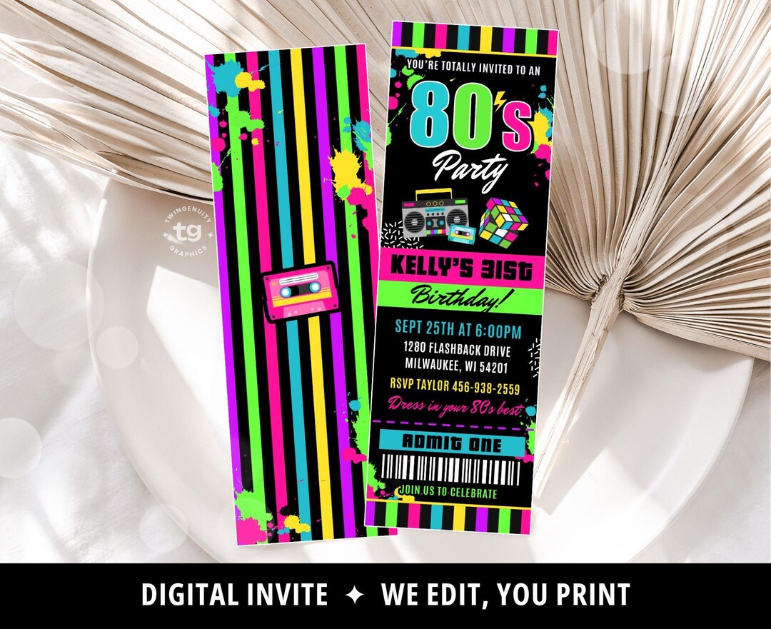 80s Ticket Invitation, 80s Birthday Invitation, 80s Birthday Party ...
