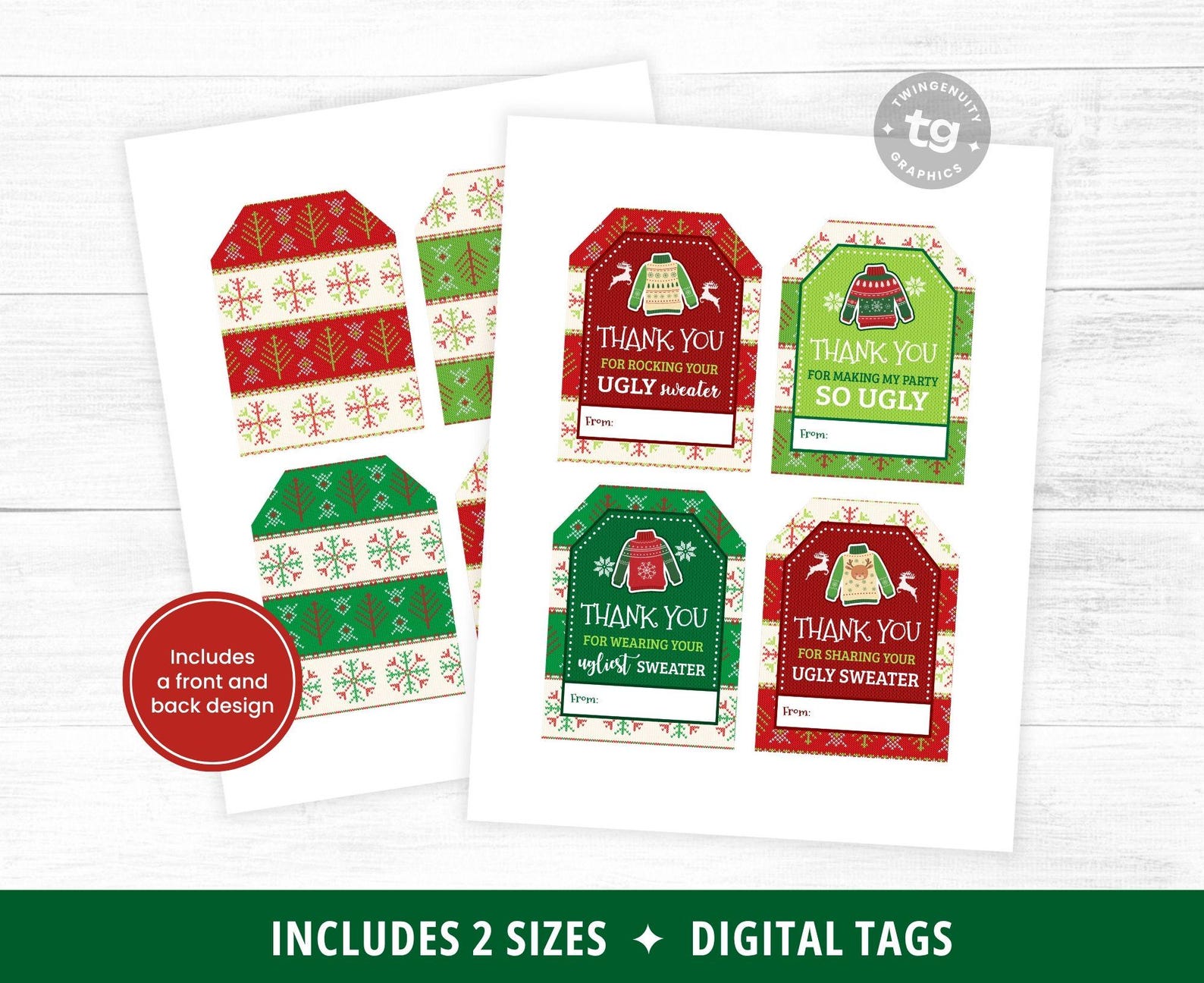 Ugly Sweater Thank You Tags, Ugly Sweater Party Thank You Tags, Ugly ...