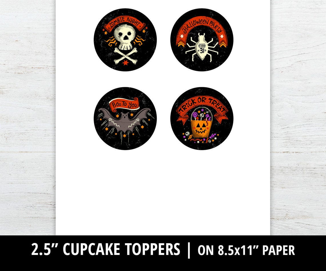 Halloween Cupcake Toppers Halloween Grunge Cupcake Toppers | Etsy