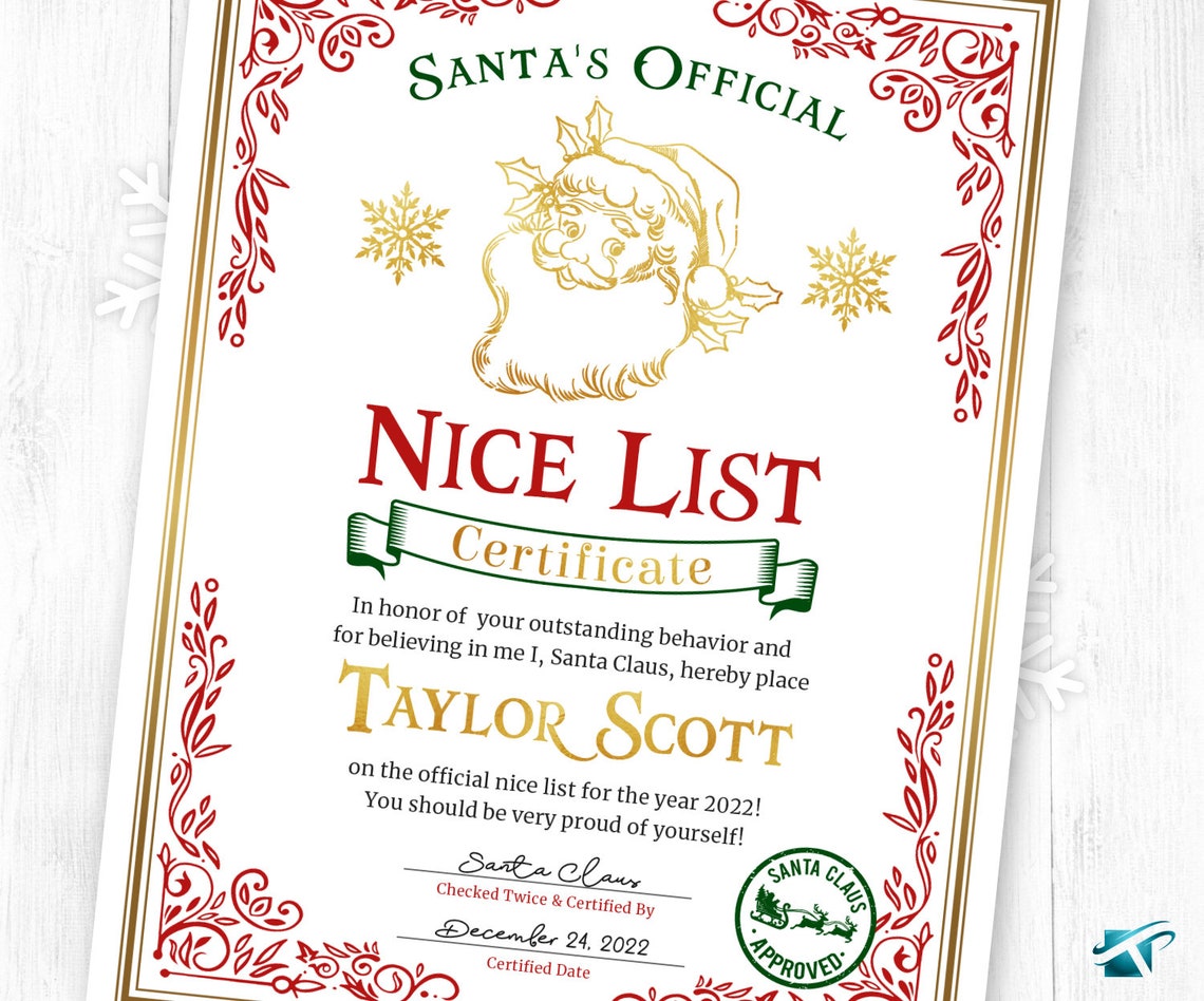 Santa Letter and Nice List Certificate Personalised Letter - Etsy