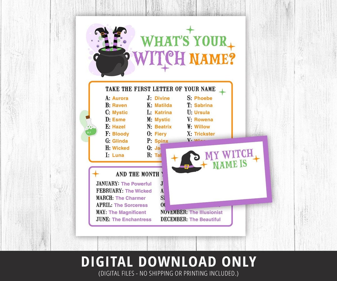 What's Your Witch Name Sign, Halloween Party Sign, Halloween Witch Name ...