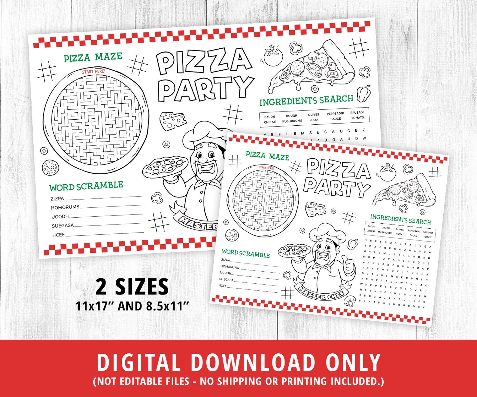 Pizza Party Placemat Kids Pizza Coloring Placemat Pizza - Etsy