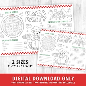 Pizza Party Placemat, Kids Pizza Coloring Placemat, Pizza Games, Pizza ...