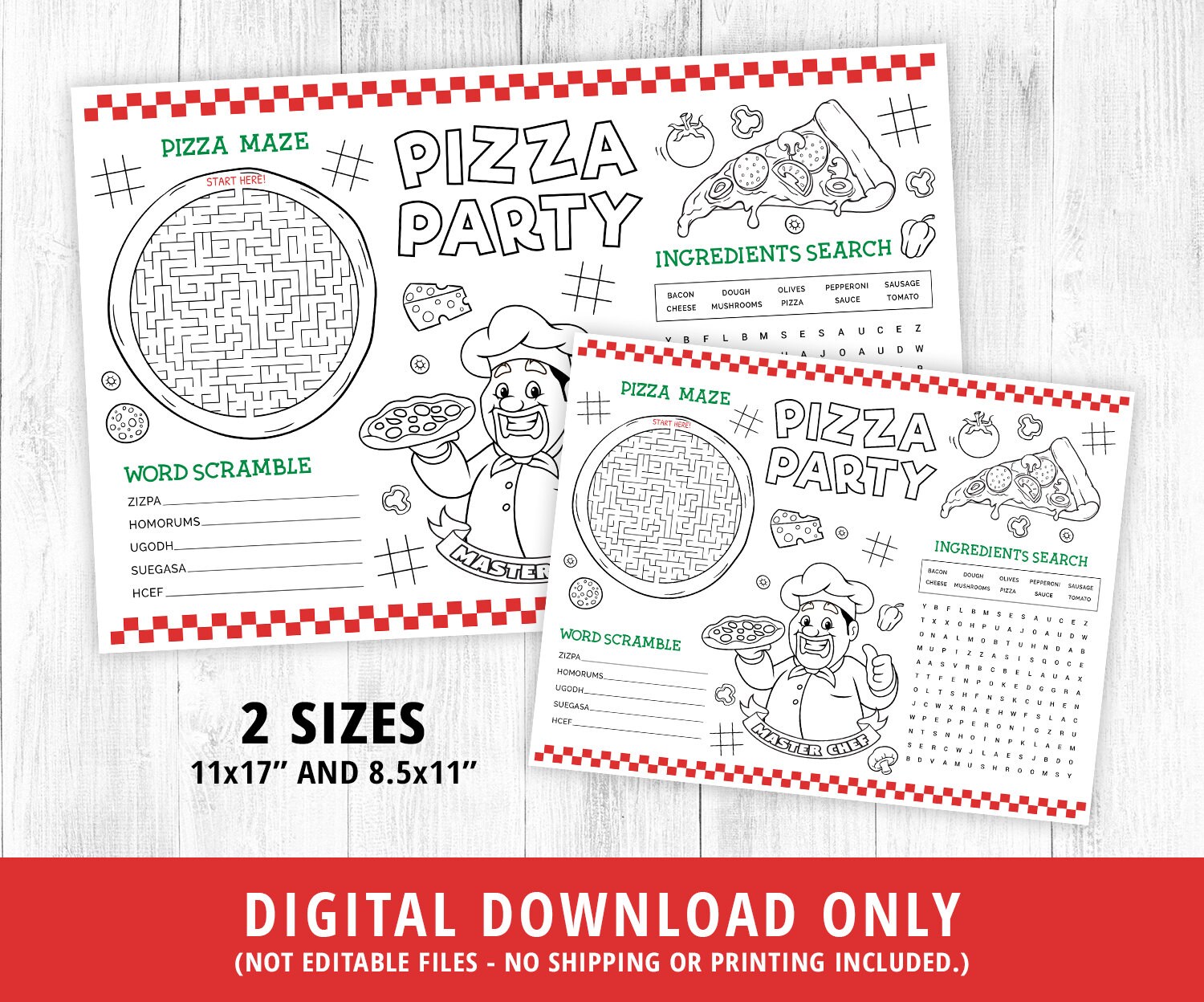 Pizza Party Placemat, Kids Pizza Coloring Placemat, Pizza Games, Pizza ...