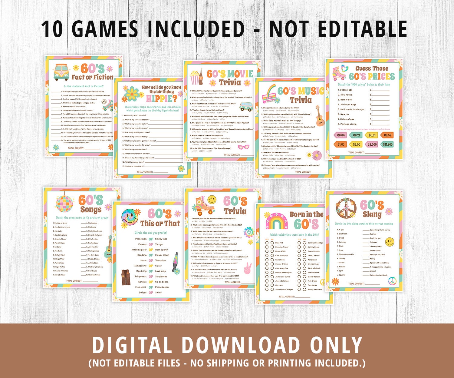 60s Games Bundle Printable 60s Activities 60s Party Games - Etsy Australia