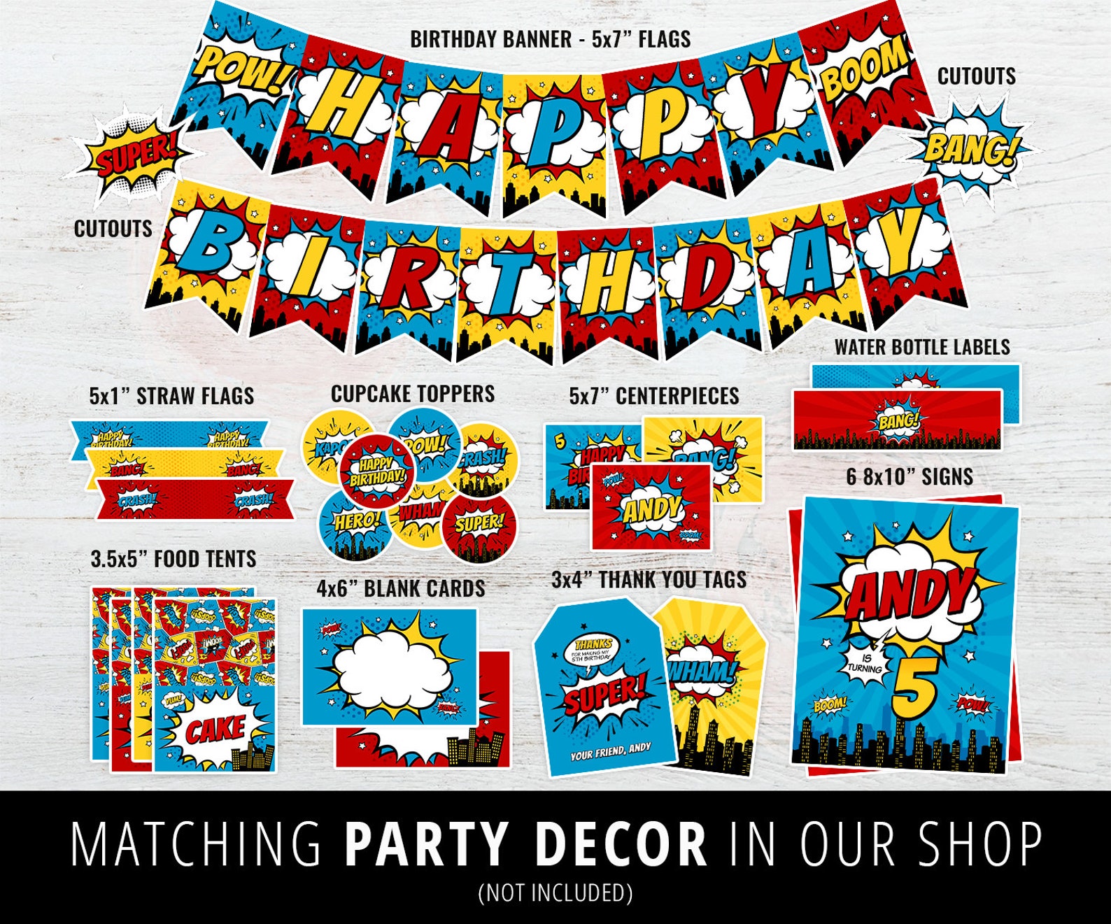 Superhero Thank You Tags, Superhero Favor Tags, Comic Birthday Party ...