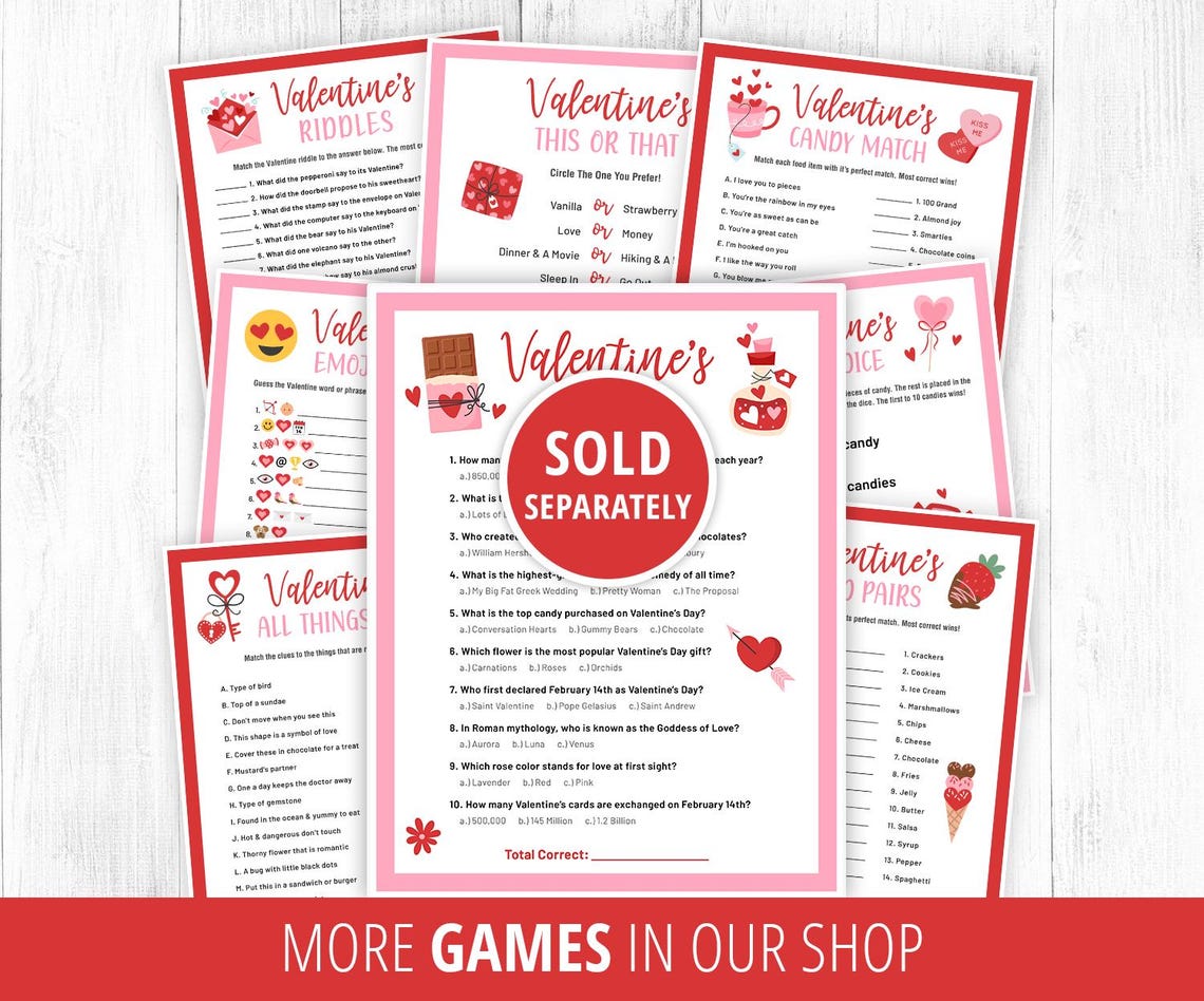 Valentine's Day Food Pairs Game, Valentine's Party Games, Valentines ...