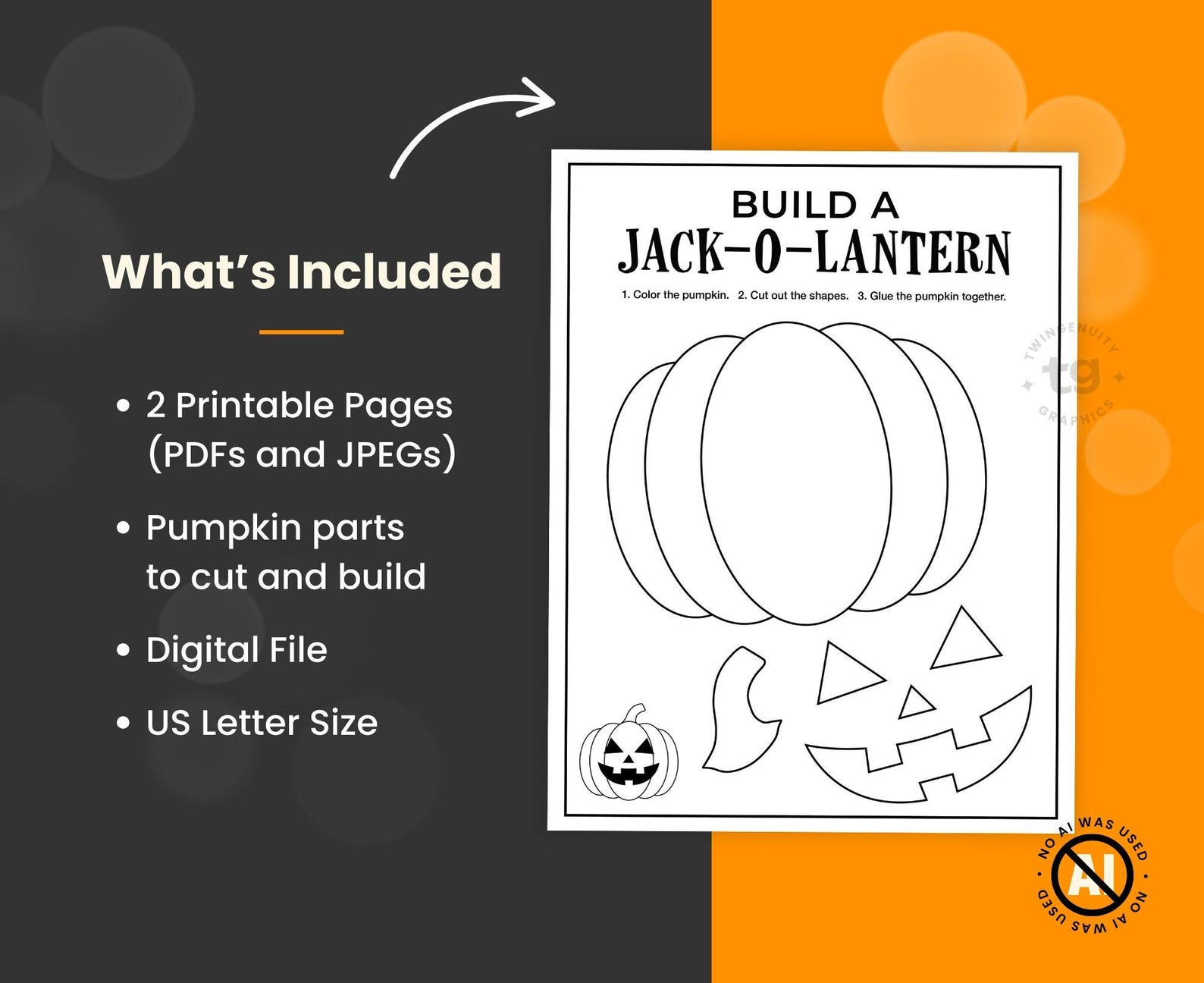 Build a Pumpkin Kid's Craft, Printable Halloween Craft, Kid's Jack-o ...