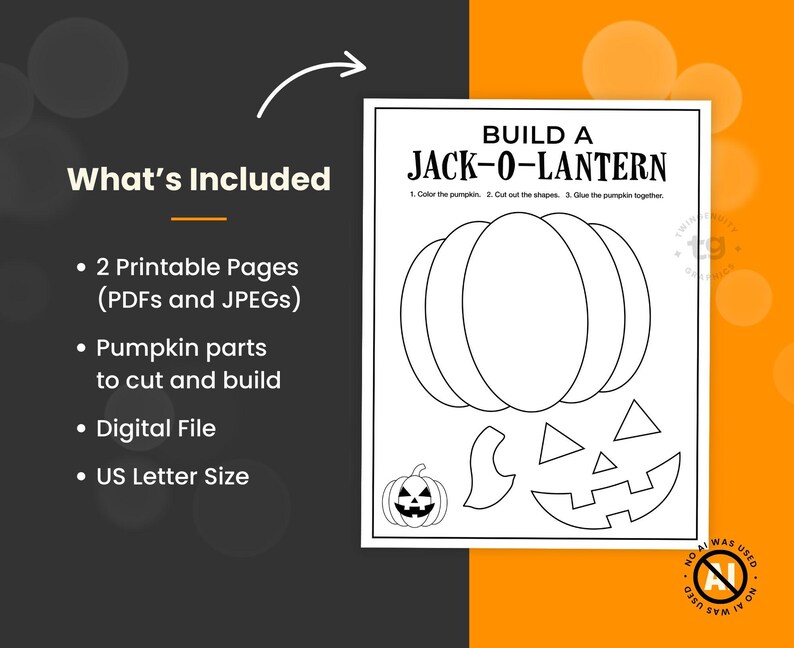Build a Pumpkin Kid's Craft, Printable Halloween Craft, Kid's Jack-o ...