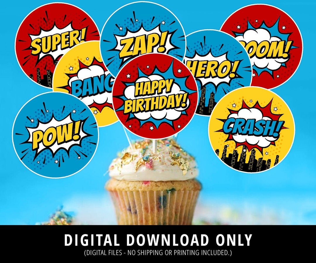 Superhero Cupcake Toppers, Superhero Birthday Decor, Superhero Birthday ...