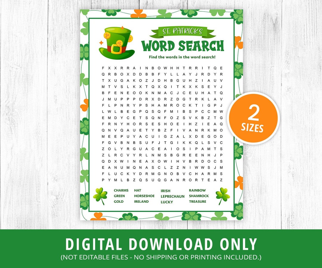 St. Patrick's Day Word Search, St Patrick's Party Activity, Kids St ...