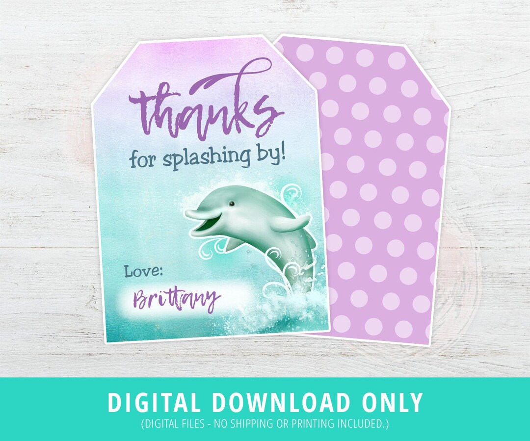 Dolphin Thank You Tags, Dolphin Favor Tags, Dolphin Birthday Party ...