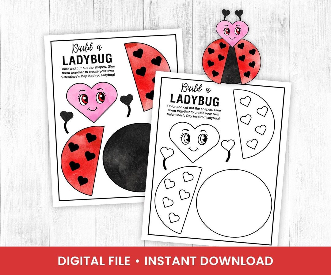 Valentines Day Craft Printable, Build a Ladybug for Kid, Kid's ...
