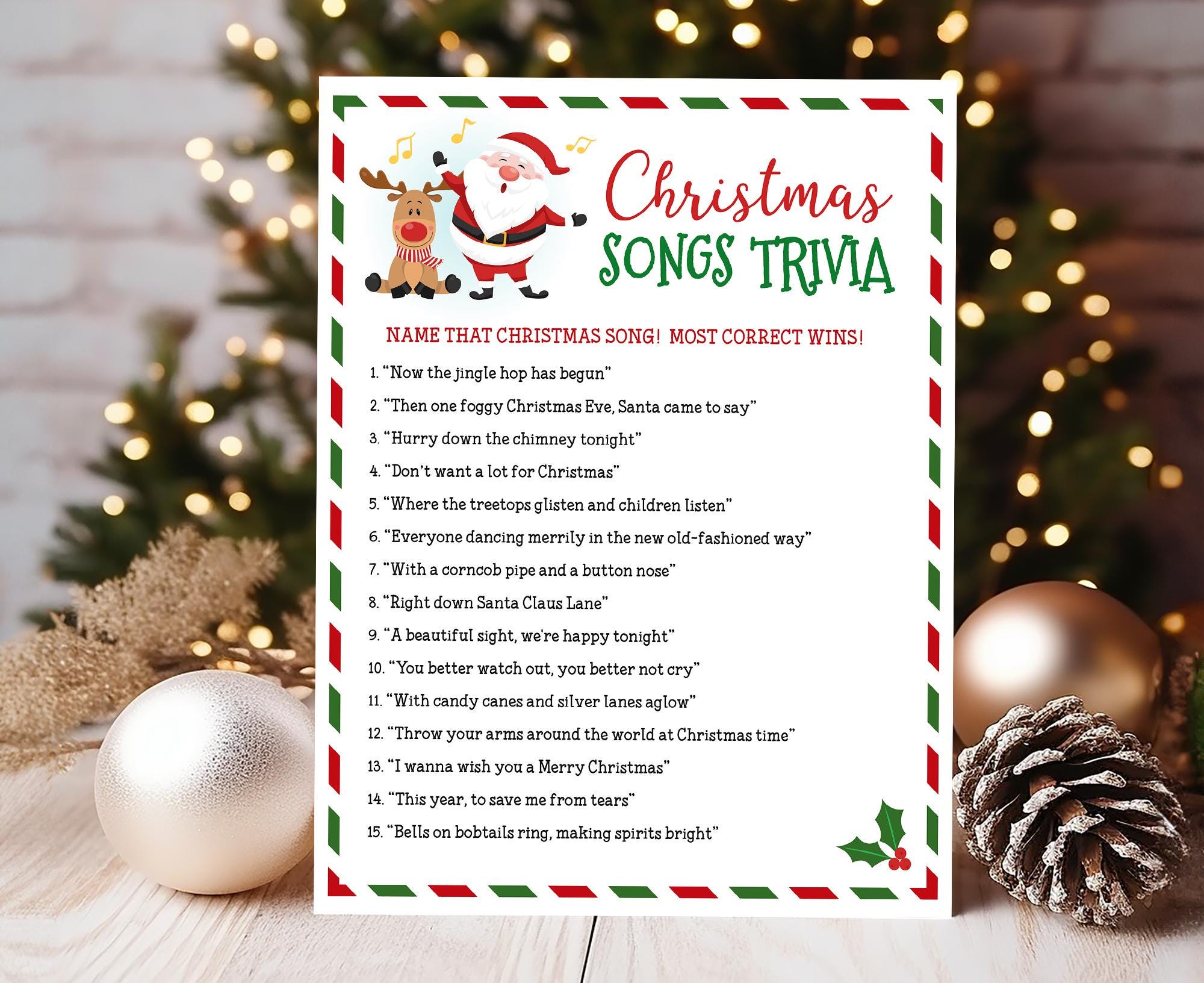 Christmas Song Trivia Game Printable, Christmas Music Trivia Game ...