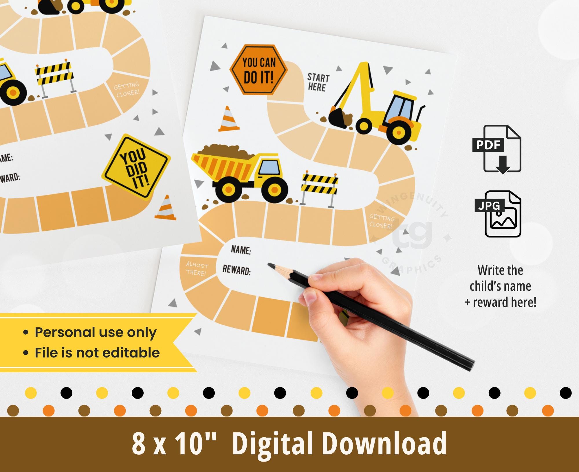Printable Construction Reward Chart, Construction Reward Chart Kids ...