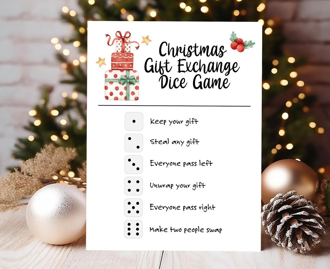 Printable Christmas Gift Exchange Dice Game, Christmas Party Game ...