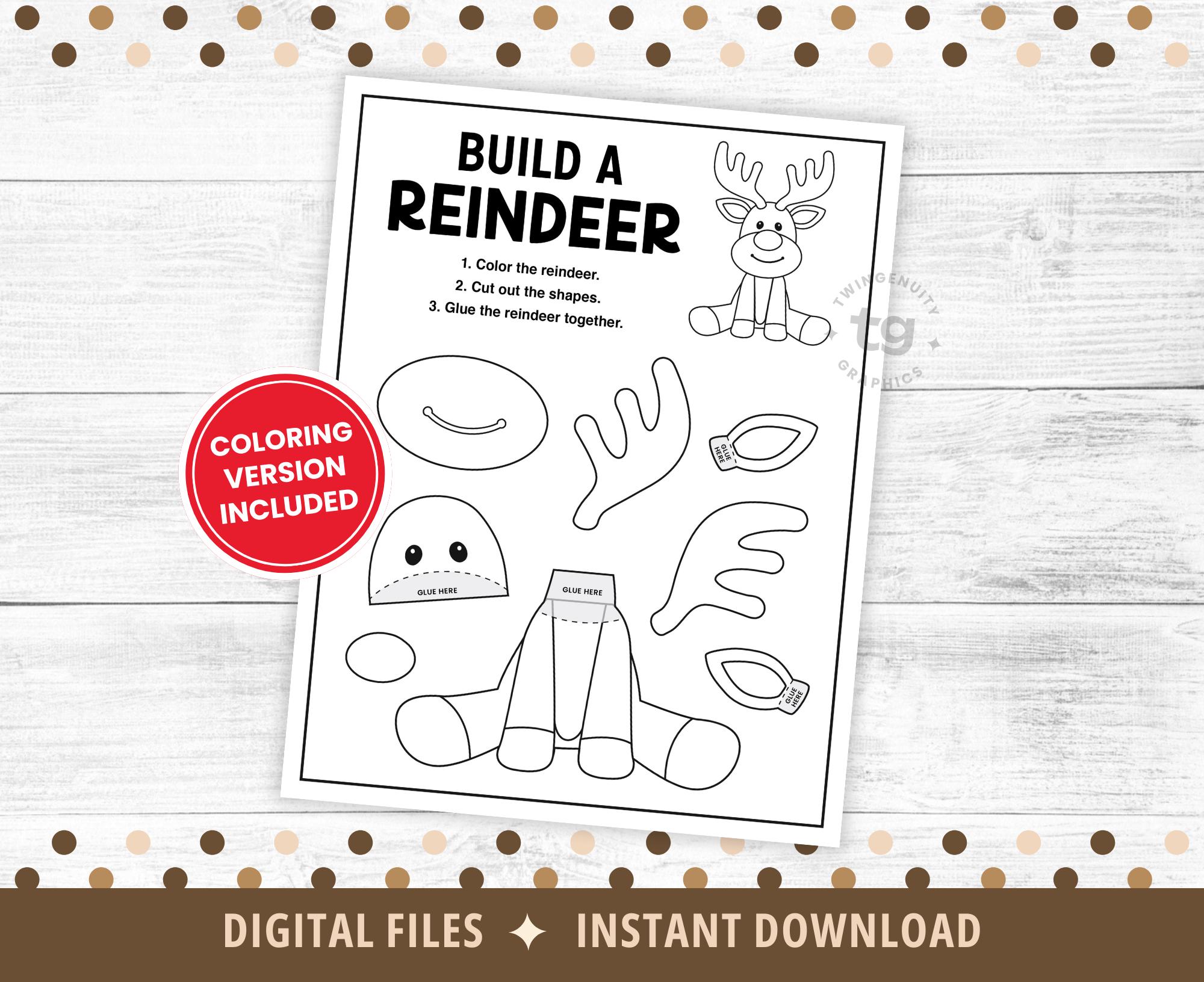Build a Reindeer Kids Craft, Printable Christmas, Reindeer Activity ...