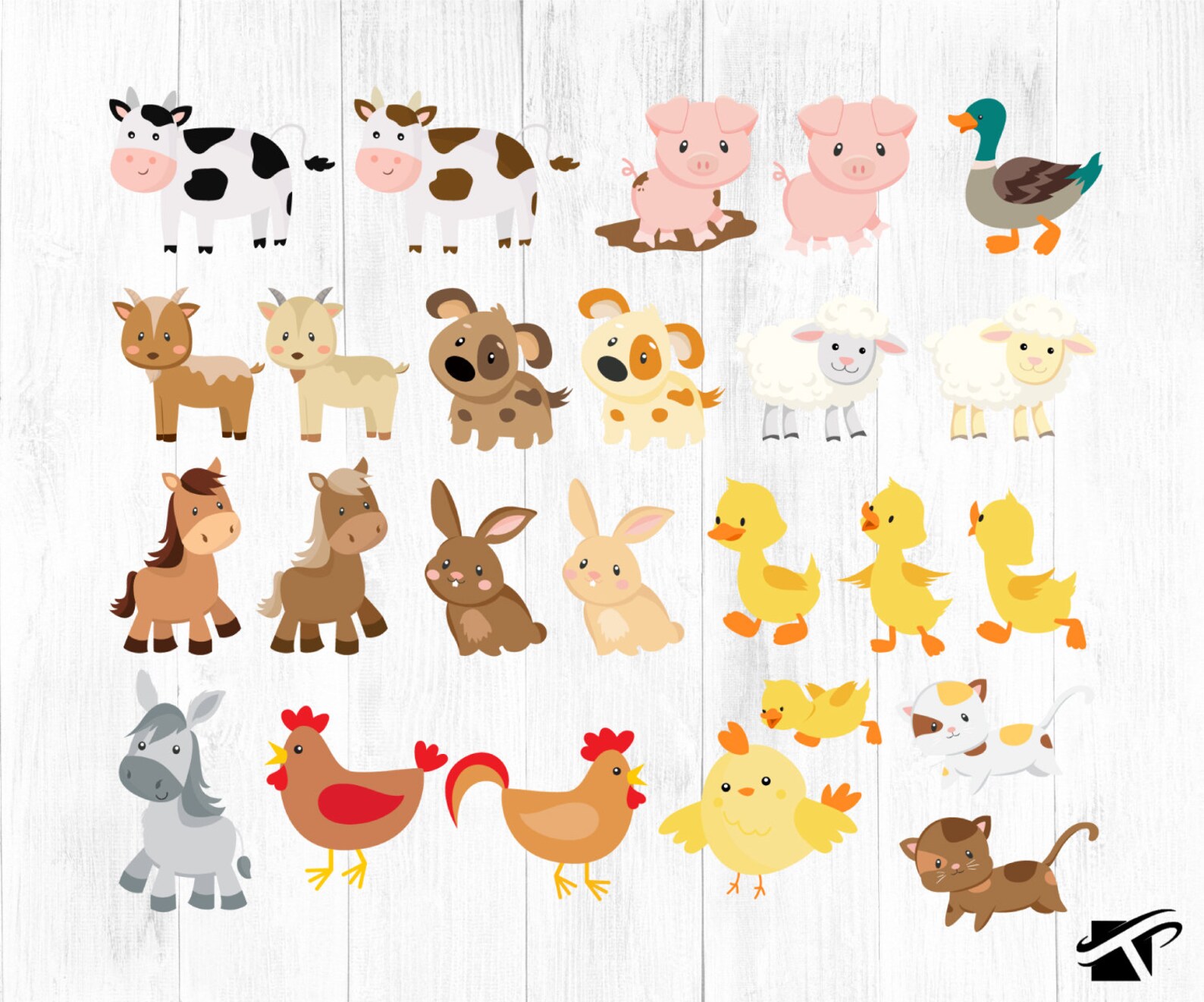 Farm Animals Clipart Farm Clipart Animals Clipart Cute Farm | Etsy