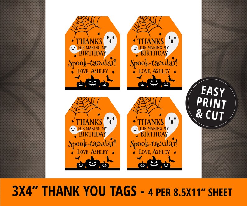 Halloween Thank You Tags Halloween Birthday Gift Tags - Etsy