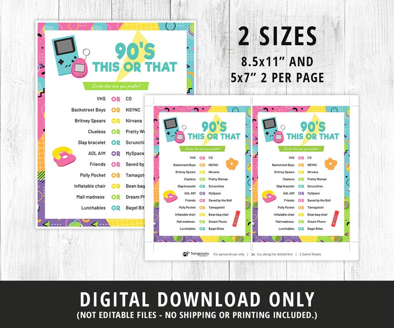90s Games Bundle Printable 90s Party Games 90s Trivia 90s - Etsy