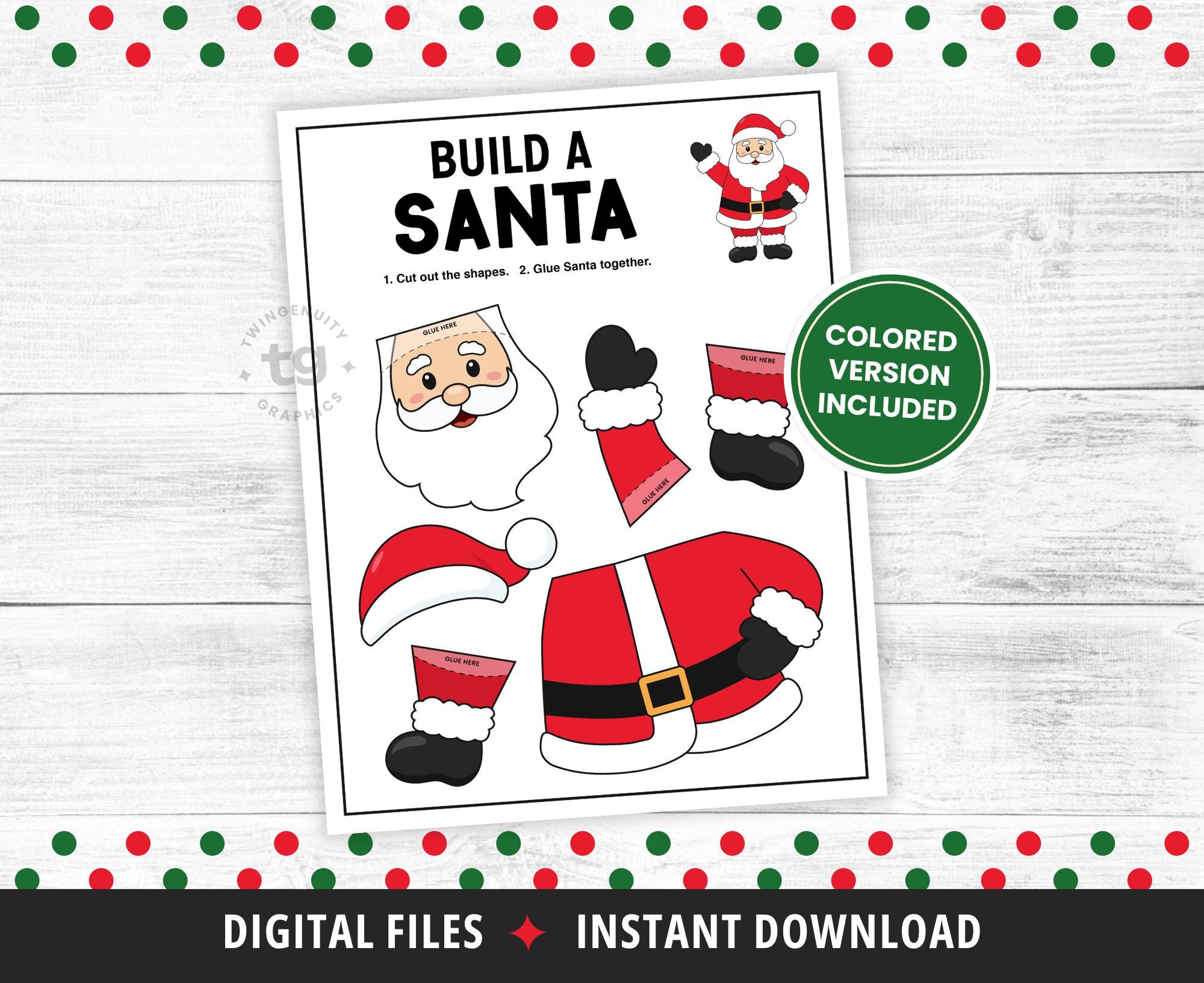 Build a Santa Kids Craft, Printable Christmas, Santa Activity, Winter ...