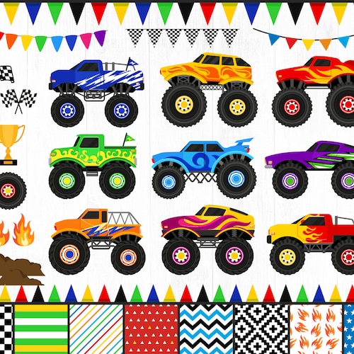 Monster Truck Clipart Big Truck Clip Art Car Racing Clipart - Etsy