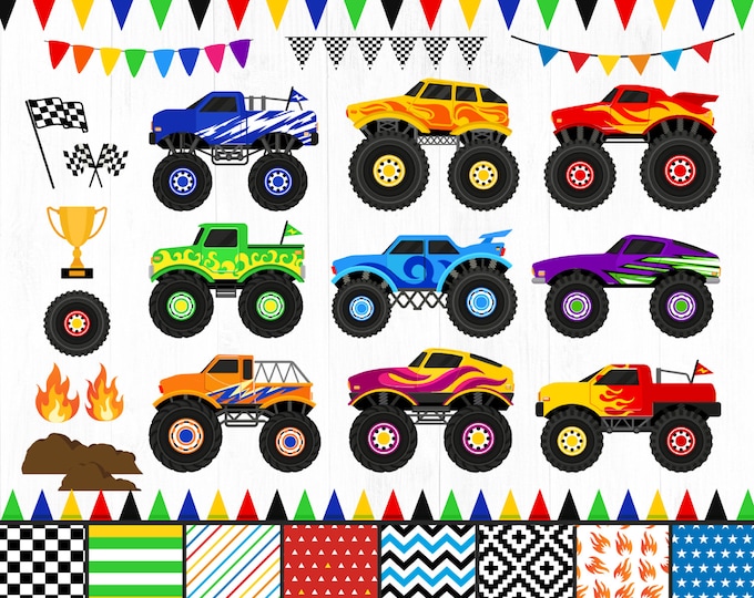 Monster Trucks Clipart - Trucks Clip Art, Pink, Blue, Fire, Red, Boys ...