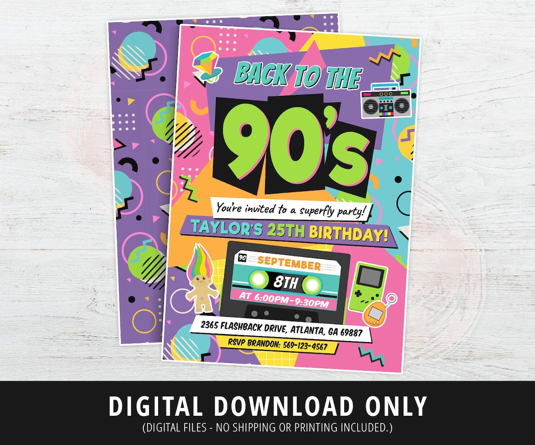 90s Birthday Invitation, 90s Party Invite, 90s Birthday Party, Back to ...