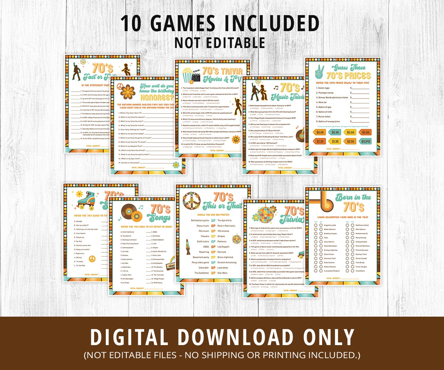 70s Games Bundle Printable, 70s Activities, 70s Party Games, 70s Trivia ...