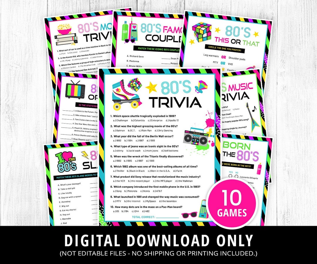 80s Games Bundle Printable, 80s Activities, 80s Party Games, 80s Trivia ...