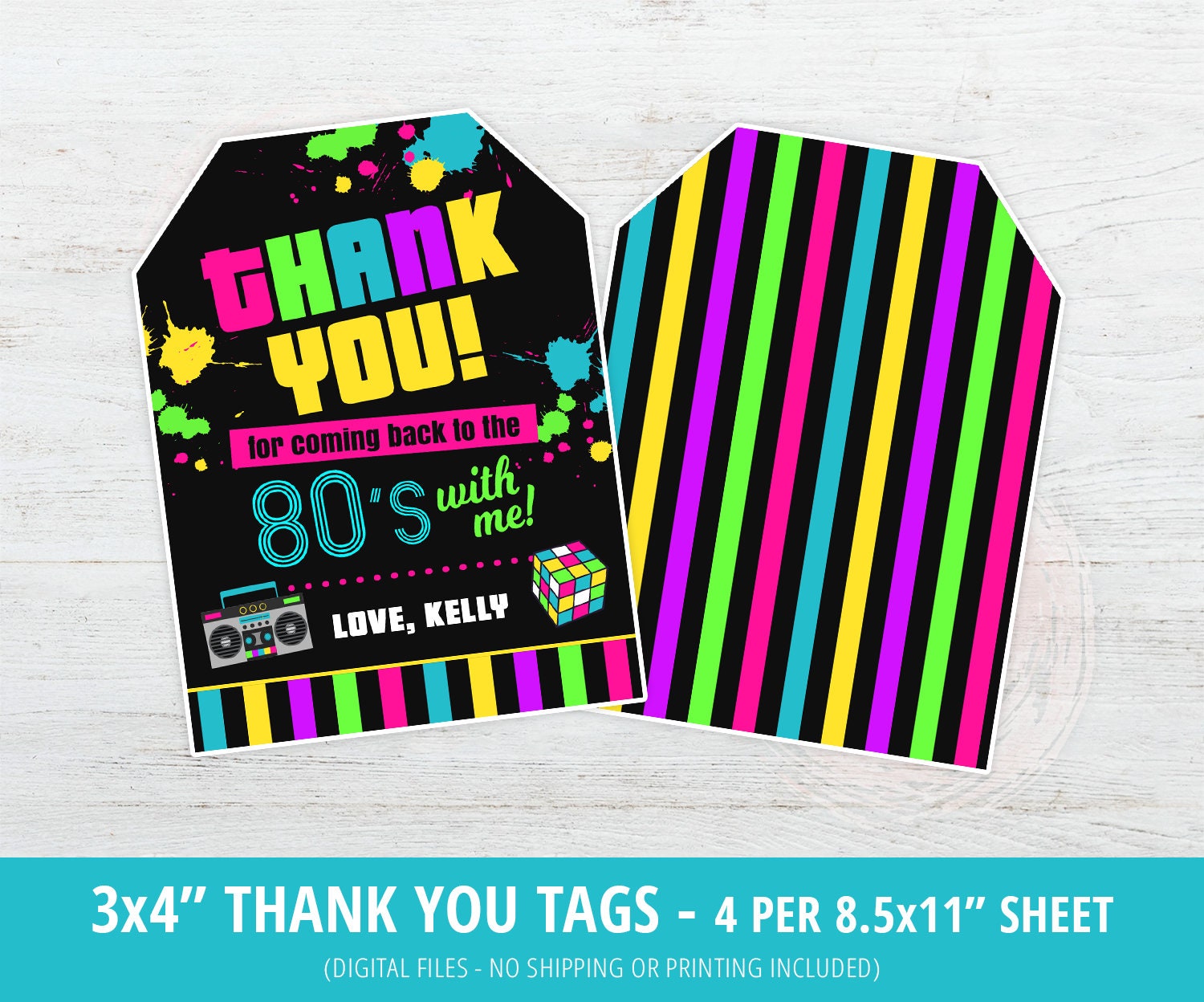 80s Thank You Tags 80s Favor Tags 80s Birthday Party 80s | Etsy