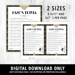 20s Trivia Games Printable, 1920s Trivia Game, 20s Fashion Trivia ...
