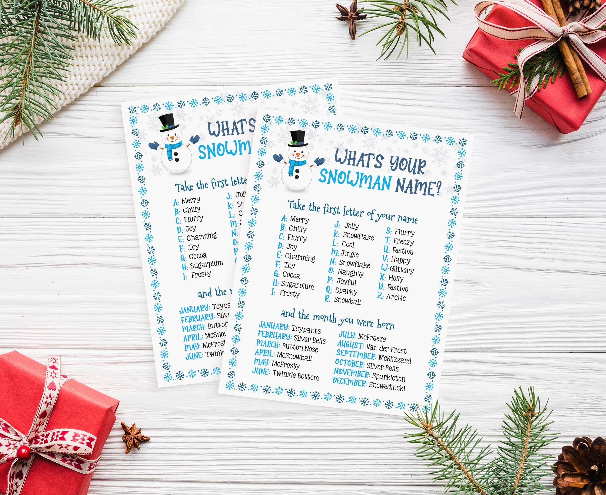 What's Your Snowman Name Sign, Snowman Name Game, Winter Game Activity ...