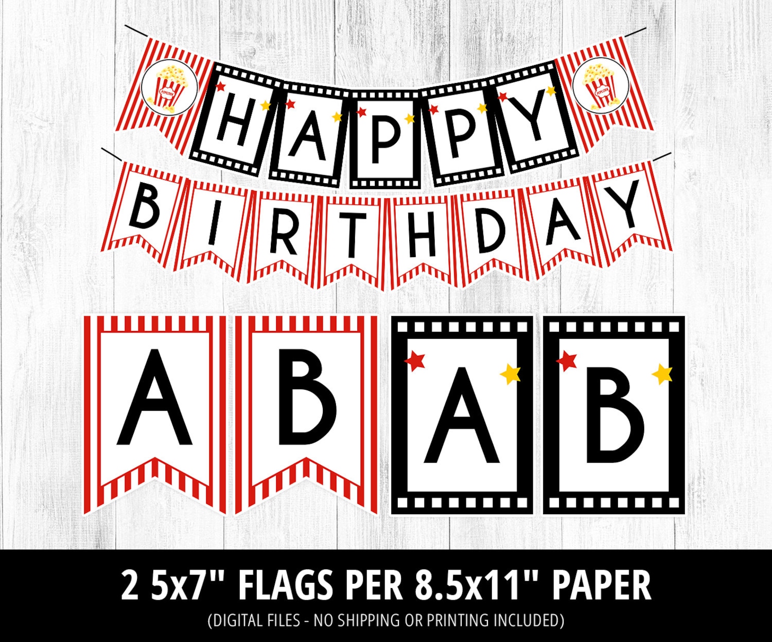 Movie Party Decorations Printable, Movie Night Birthday Party Decor ...