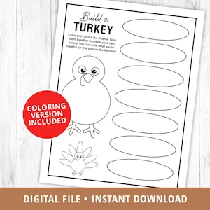 Build a Turkey Kid's Craft, Printable Thanksgiving Craft, Kid's ...