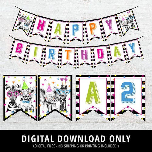 Happy Birthday Banner Wild One Birthday Banner Safari Animals - Etsy
