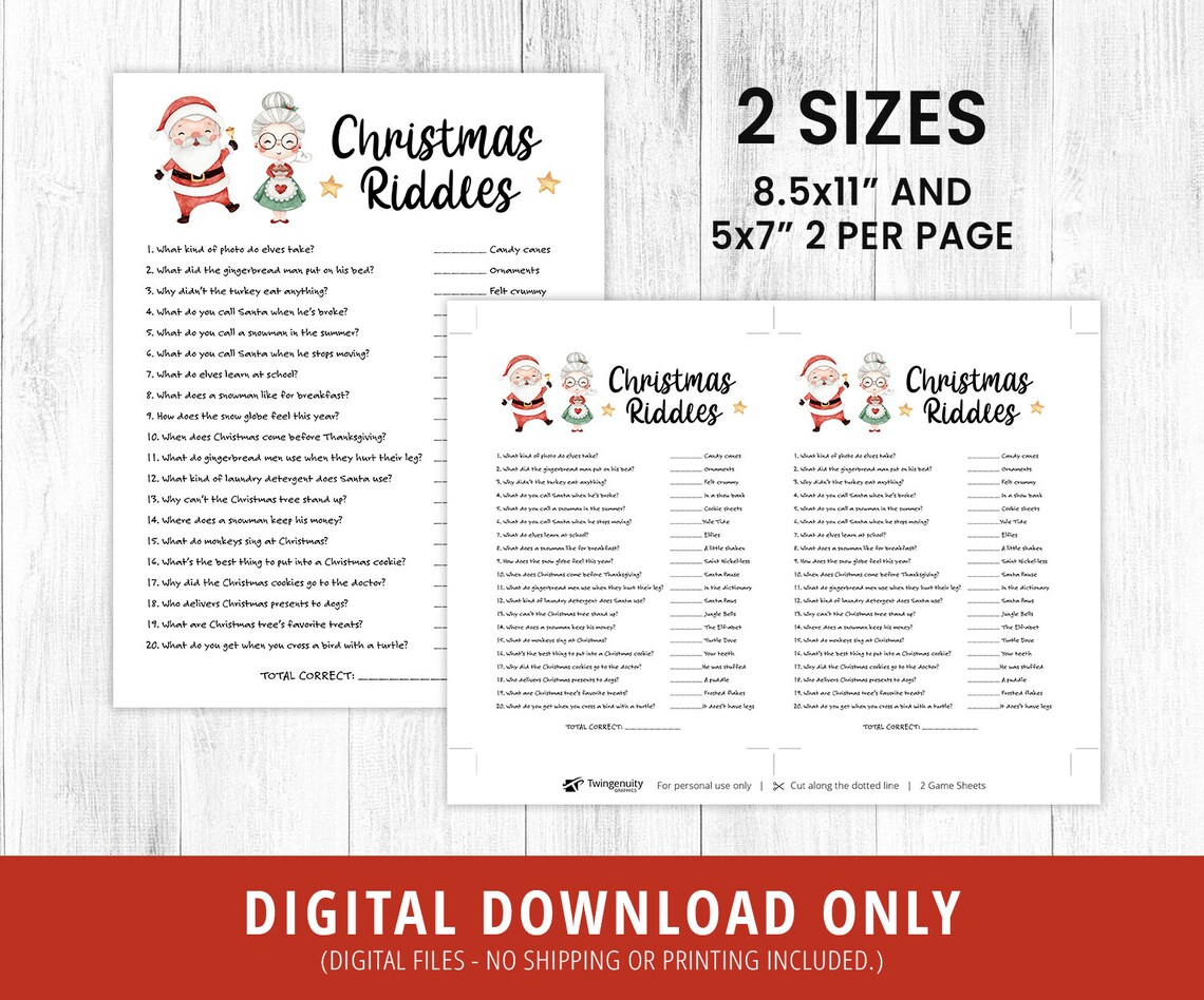 Christmas Riddles Game Printable Christmas Party Game Kids - Etsy