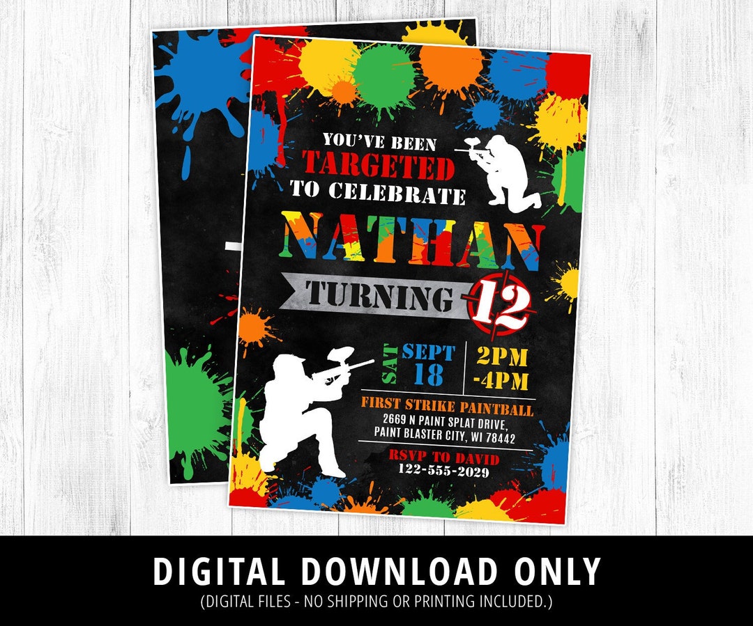 Paintball Birthday Invitation, Paintball Party Invite, Paintball Invite ...