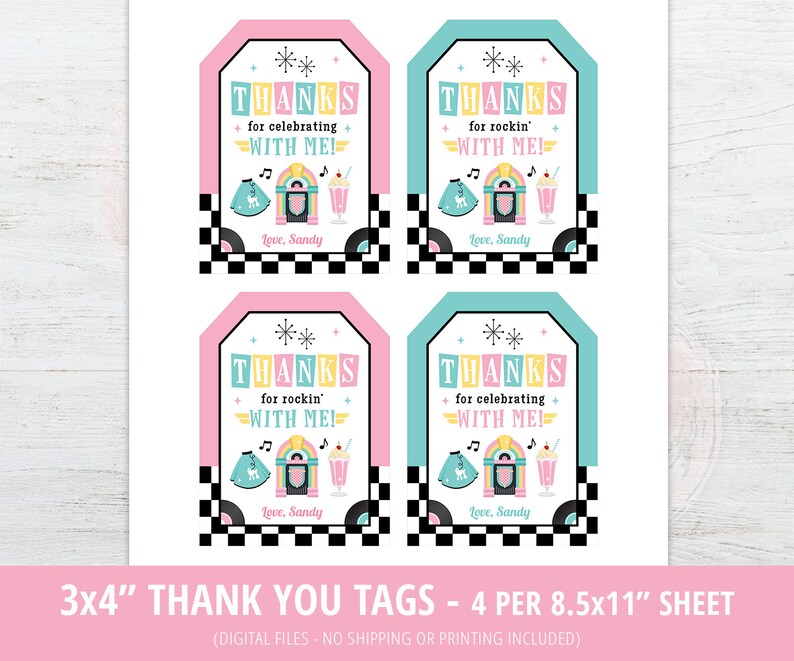 50s Retro Thank You Tags 1950s Sock Hop Diner Favor Tags 50s - Etsy