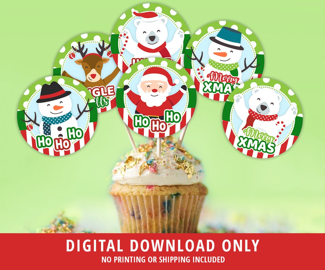 Christmas Cupcake Toppers, Christmas Party, Kids, Printable Christmas ...