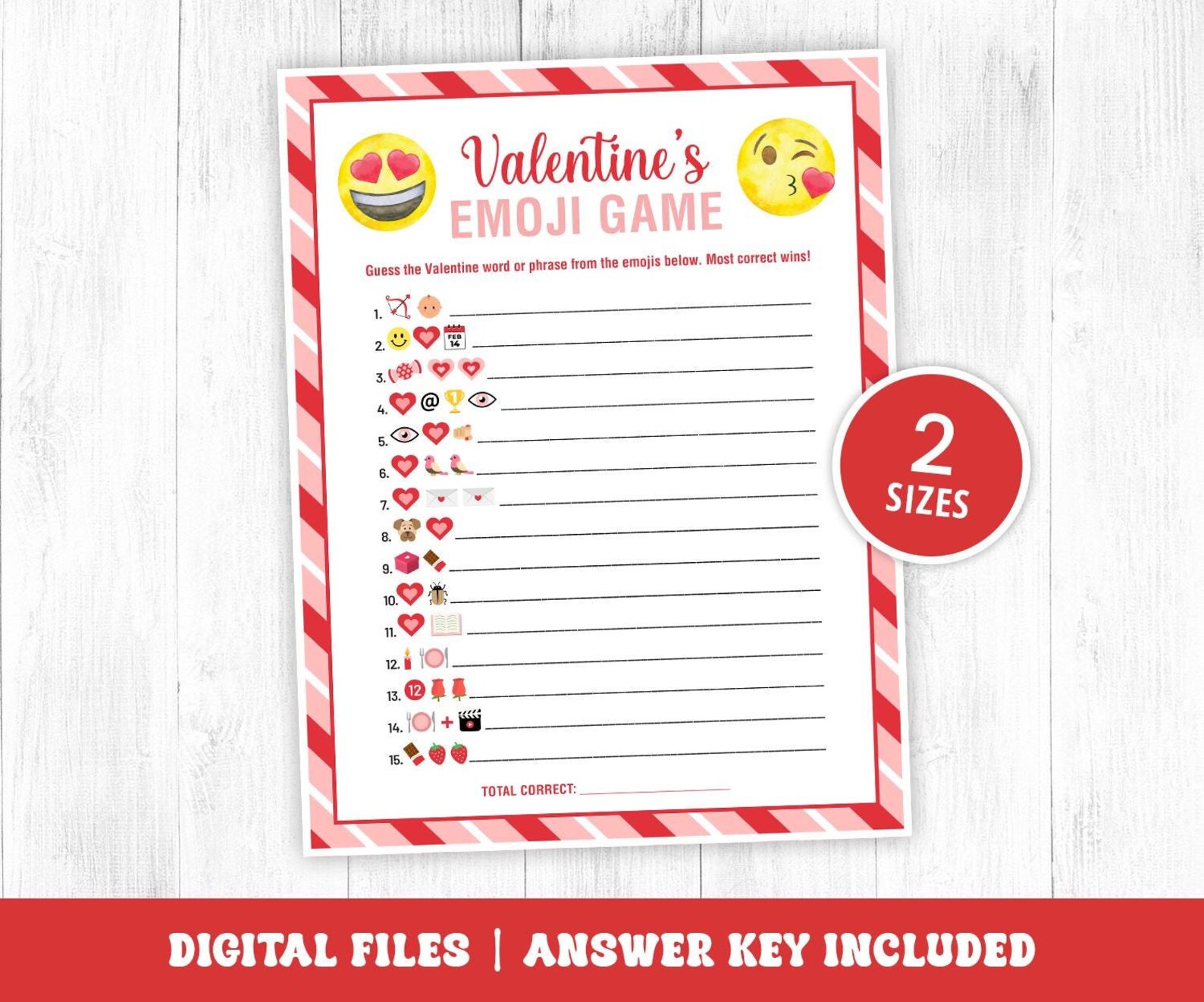 Valentine's Day Emoji Game, Valentine's Party Game, Printable Valentine ...