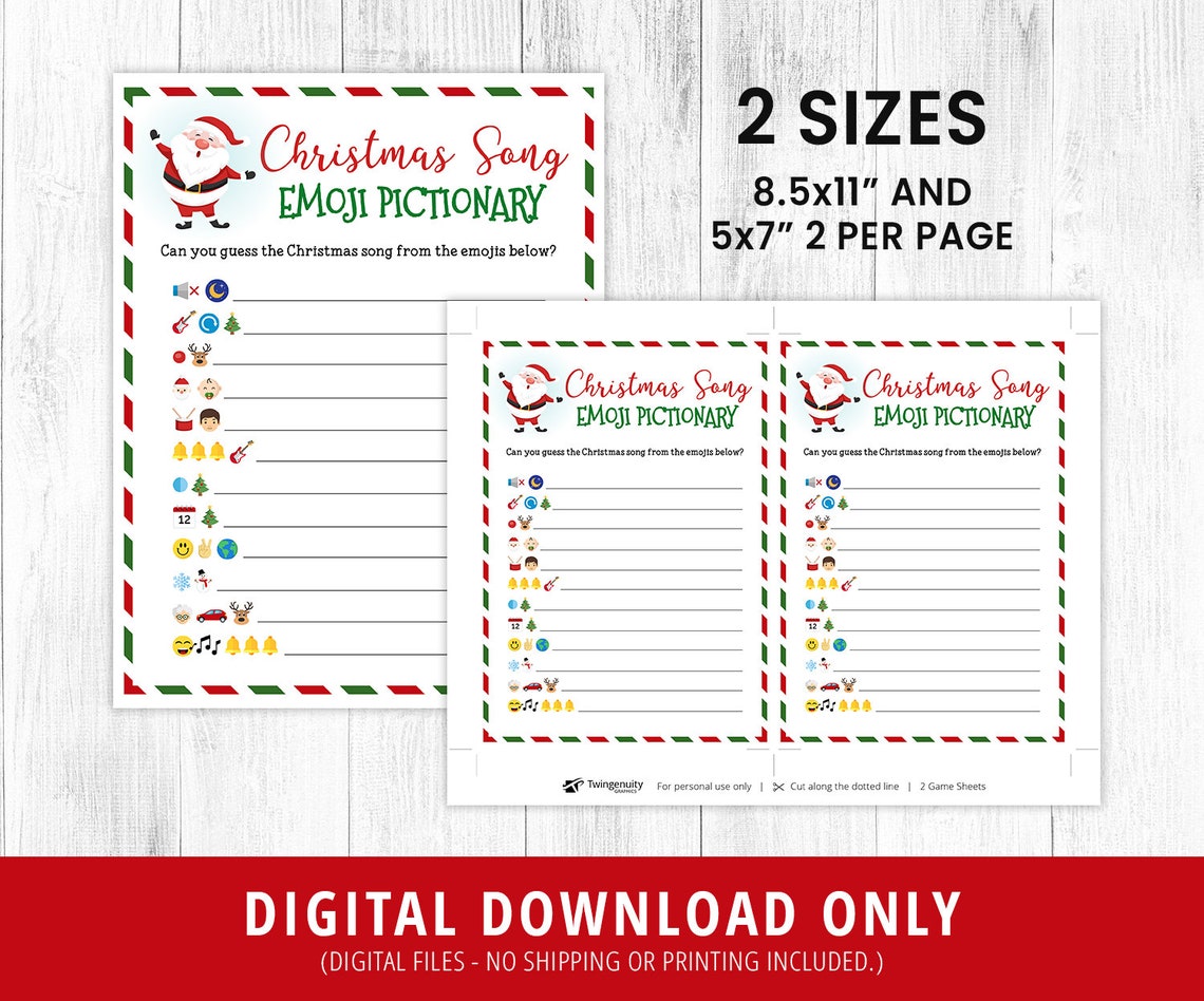 Christmas Songs Emoji Pictionary Game Printable Christmas - Etsy