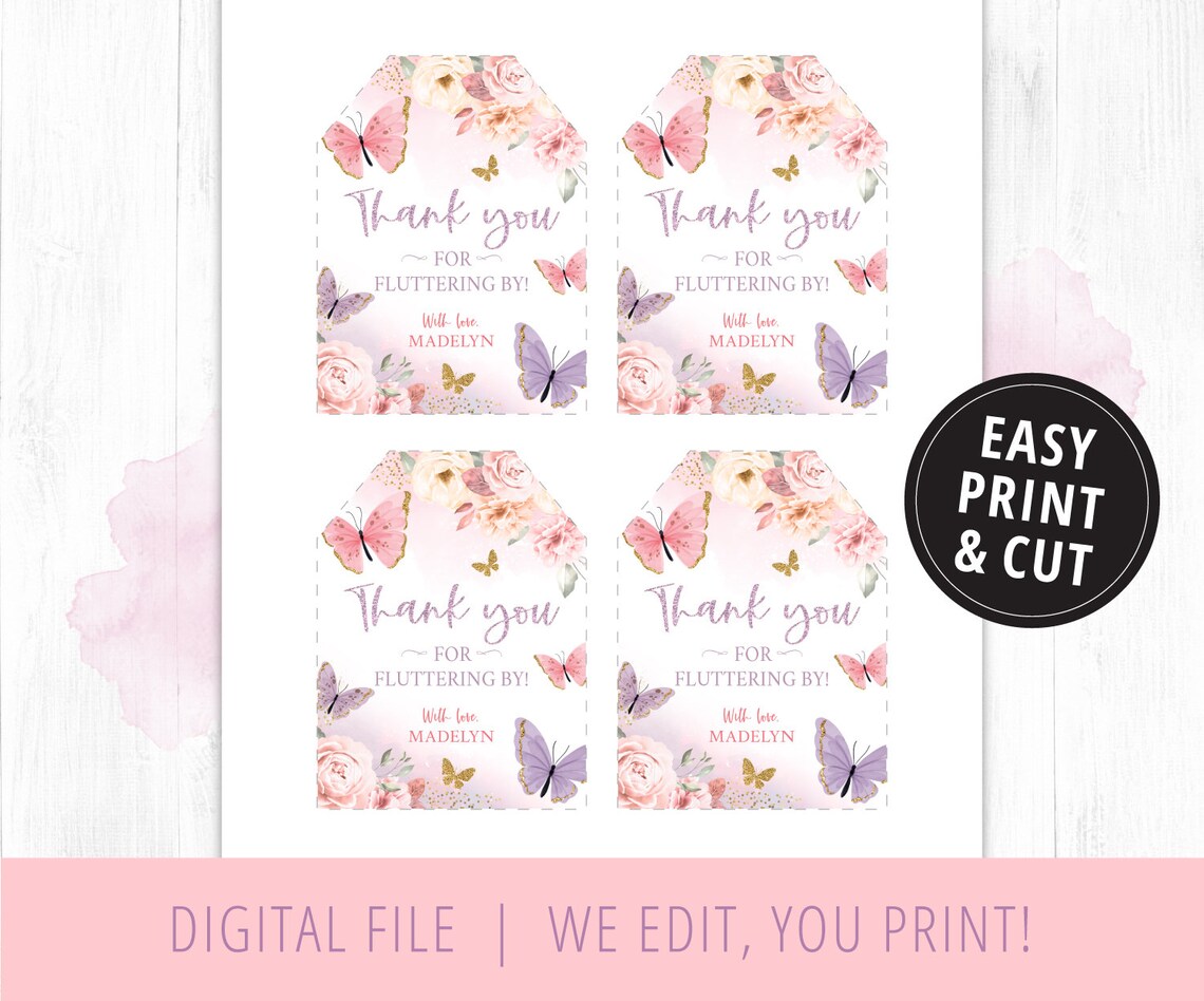 Butterfly Thank You Tags Butterfly Favor Tags Butterfly Baby - Etsy