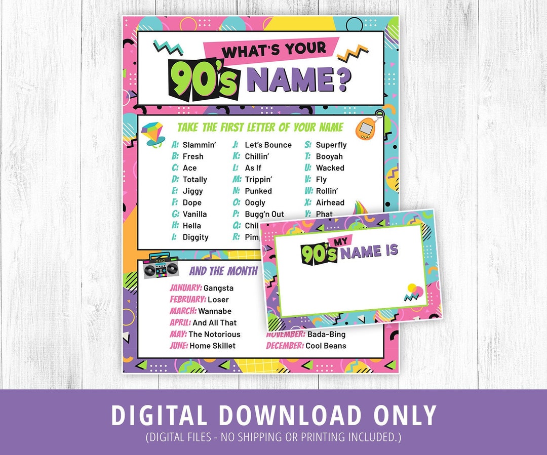 90s Party Sign, What's Your 90s Name Sign, 90s Birthday Theme, 1990s ...